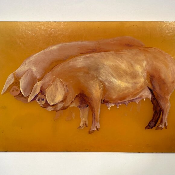 Art | Twin Pigs Folk Art Painting On Lucite Panel | Poshmark